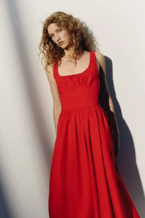 H&m Ruched Linen-blend Dress