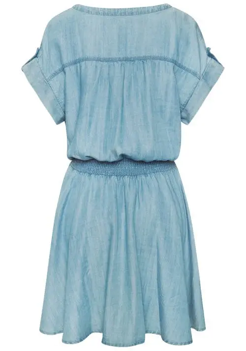 LASCANA V-neck Smocked Waist Chambray Dress