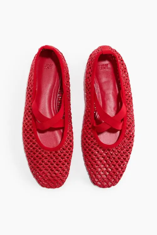 H&m Braided Ballet Flats With Crossover Straps - Bright Red