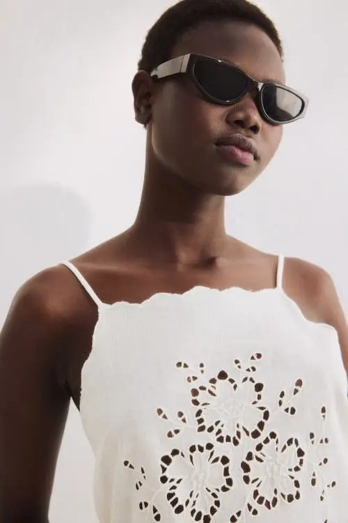 H&m Broderie Anglaise Cotton Beach Dress With Scalloped Edges
