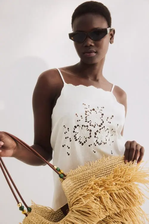 H&m Broderie Anglaise Cotton Beach Dress With Scalloped Edges