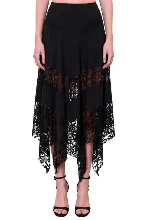 PCFG Asymmetric Lace Detail Flowing Skirt