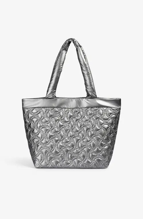 SCALPERS Quilted Shopper Bag With Double Handle And Metallic Skull Patch
