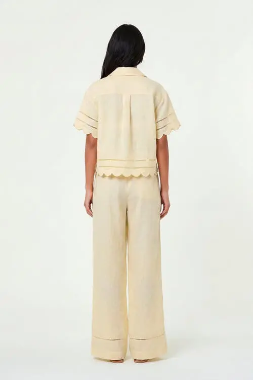 NICHOLAS Juni Linen Shirt With Scalloped Hem - Custard