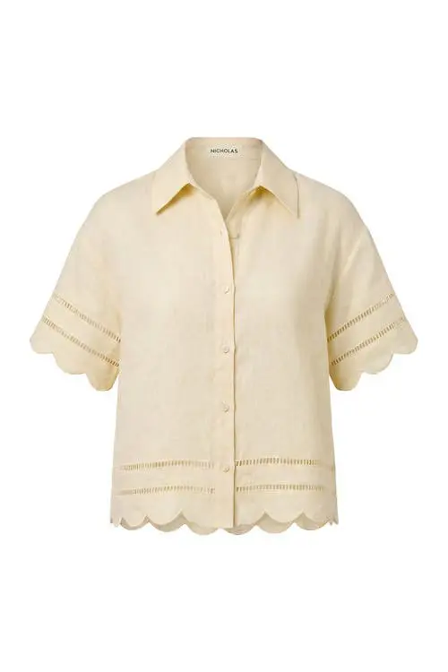 NICHOLAS Juni Linen Shirt With Scalloped Hem - Custard