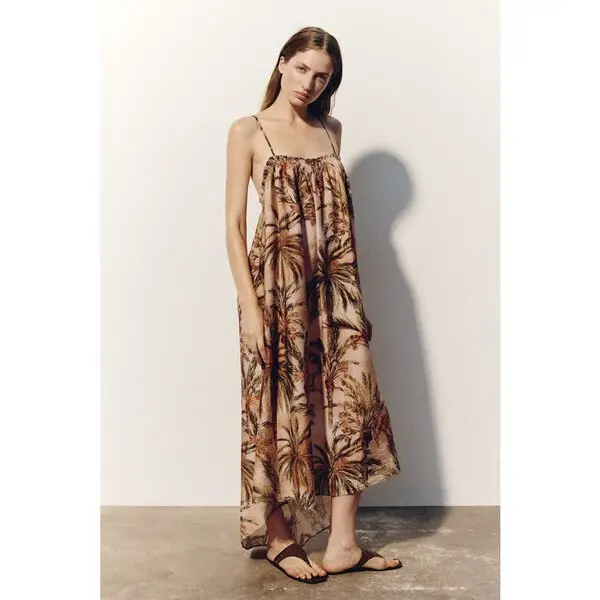 H&M A-line Low-back Dress - Peach Pink/patterned