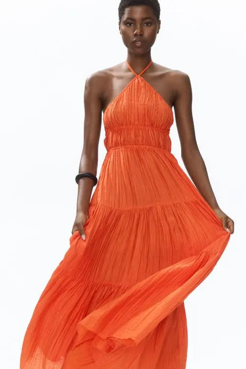 H&m Tiered Halterneck Dress - Bright Orange