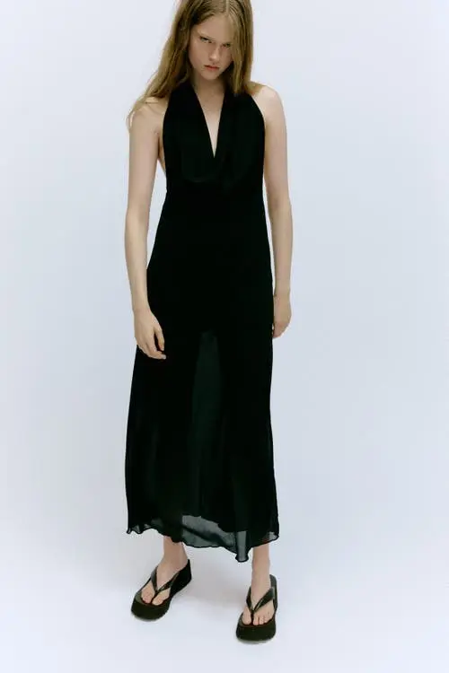 H&M Cowl Neck Halterneck Maxi Dress With Open Back