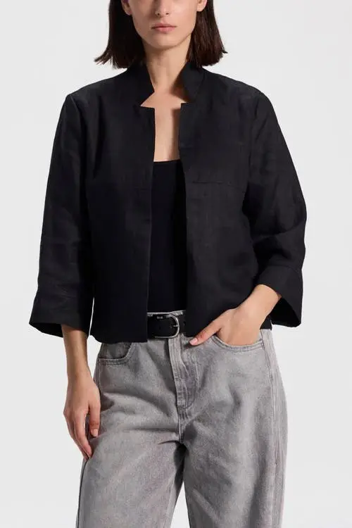Ronen Chen Cropped Linen Jacket - Black