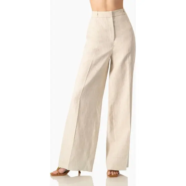 IVONNE High-waist Wide-leg Linen Tailored Pants - Sand