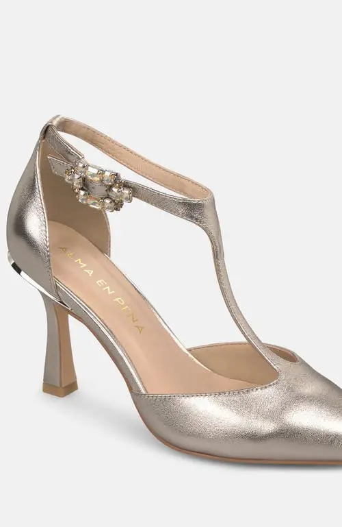 ALMA EN PENA Metallic Pumps With Rhinestone Buckle