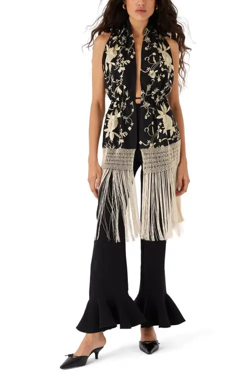 SEÑORITA Rocío Embroidered Silk Fringe Top