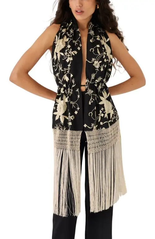 SEÑORITA Rocío Embroidered Silk Fringe Top