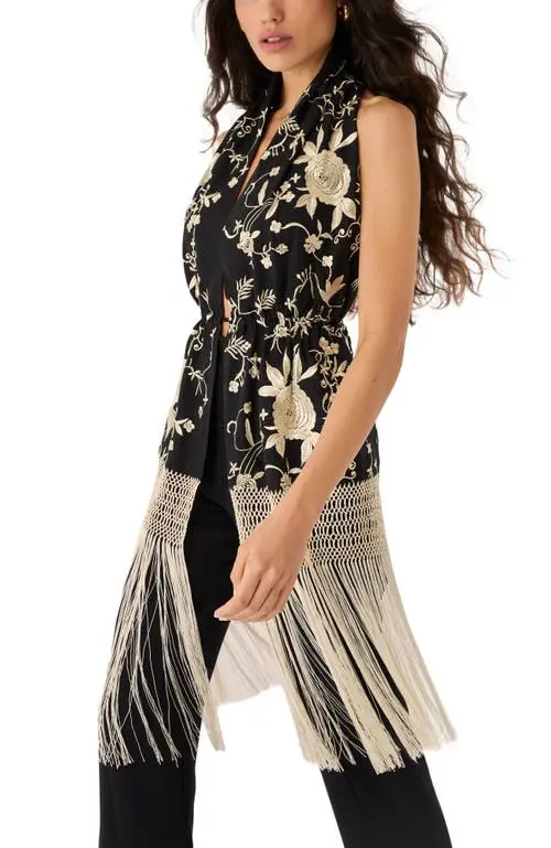 SEÑORITA Rocío Embroidered Silk Fringe Top