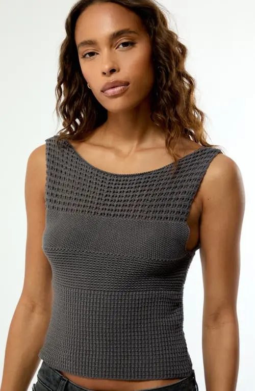 PACSUN Brielle Open Knit Tank Top - Gray