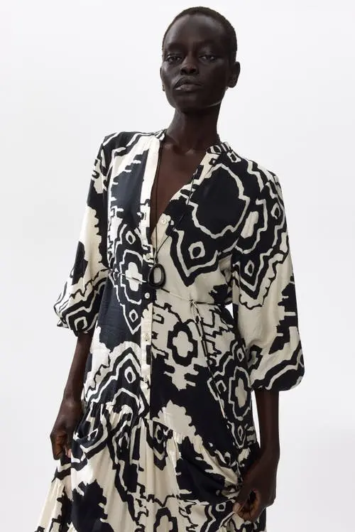 H&m Printed Tiered Dress - Black/patterned