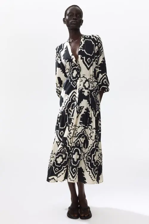 H&m Printed Tiered Dress - Black/patterned