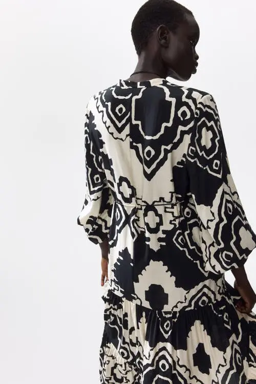 H&m Printed Tiered Dress - Black/patterned