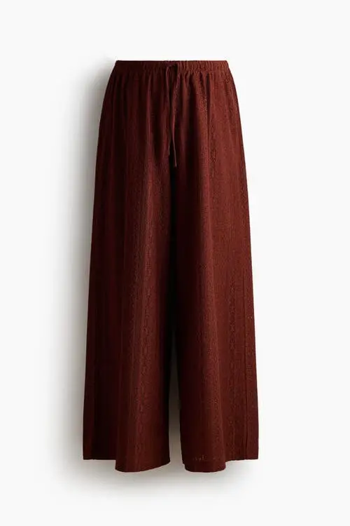 H&M Mama Lace-look Jersey Trousers - Rust Brown