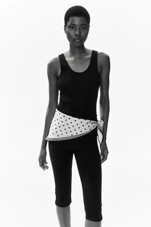 H&m Scarf-detail Capri Leggings - Black