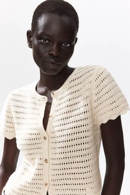 H&m Pointelle-knit Cardigan - Cream