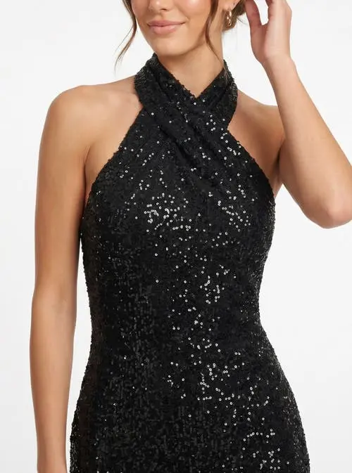 Rachel Rachel Roy Sequin Halter Neck Midi Dress - Black
