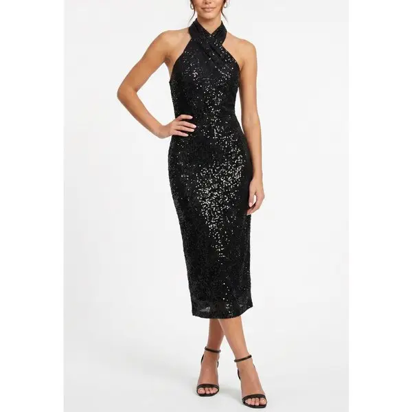 Rachel Rachel Roy Sequin Harland Halter Midi Dress - Black