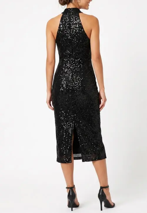 Rachel Rachel Roy Sequin Halter Neck Midi Dress - Black