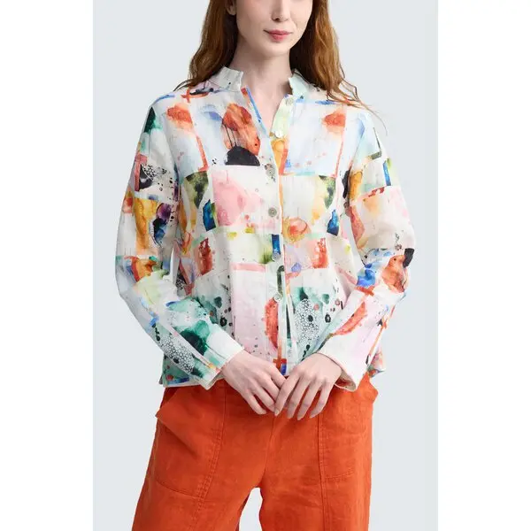 LUUKAA Avelia Painterly Print Linen Shirt - Multihued