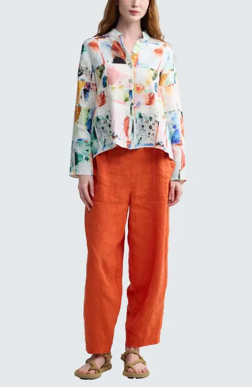 LUUKAA Avelia Painterly Print Linen Shirt
