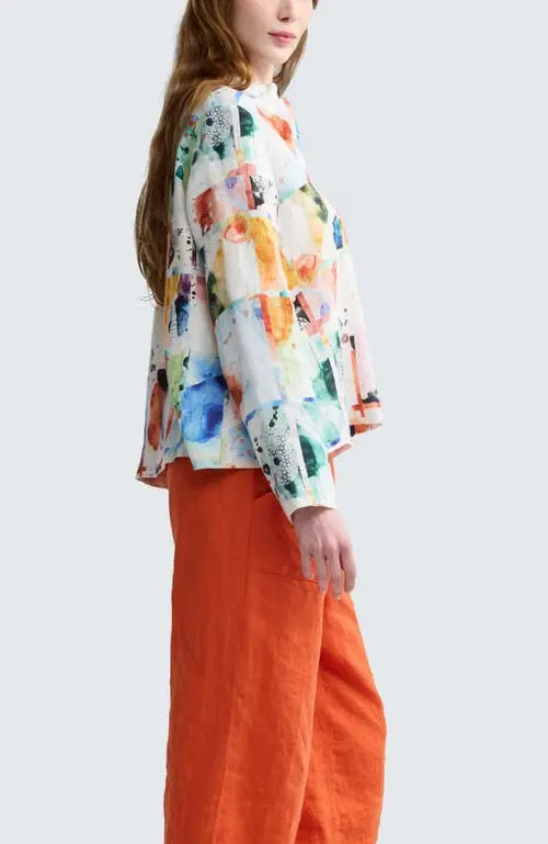 LUUKAA Avelia Painterly Print Linen Shirt