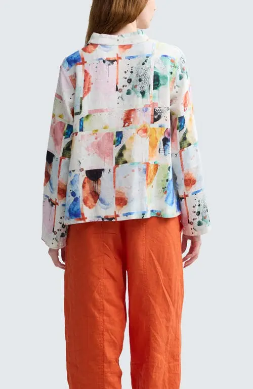 LUUKAA Avelia Painterly Print Linen Shirt