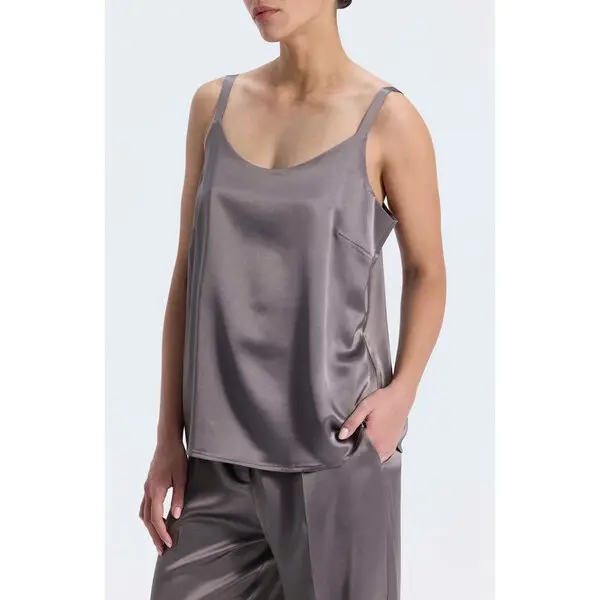 Ronen Chen Satin Round Neck Adjustable Strap Cami - Light Grey