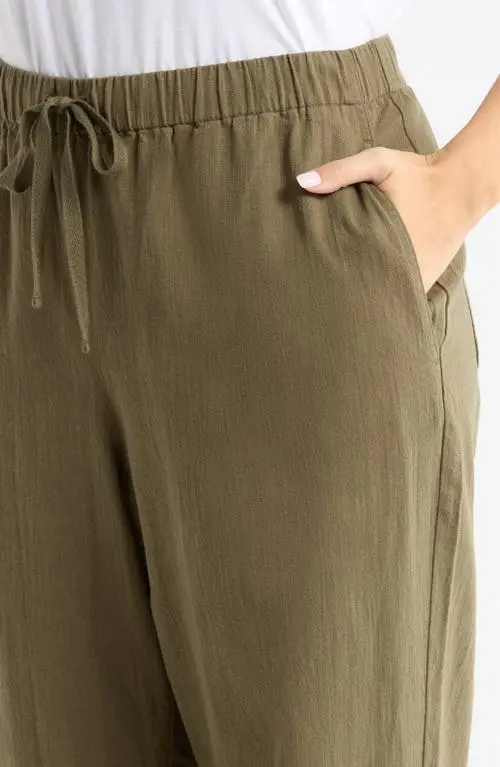 Eileen Fisher Organic Cotton & Organic Linen Straight Leg Drawstring Pants