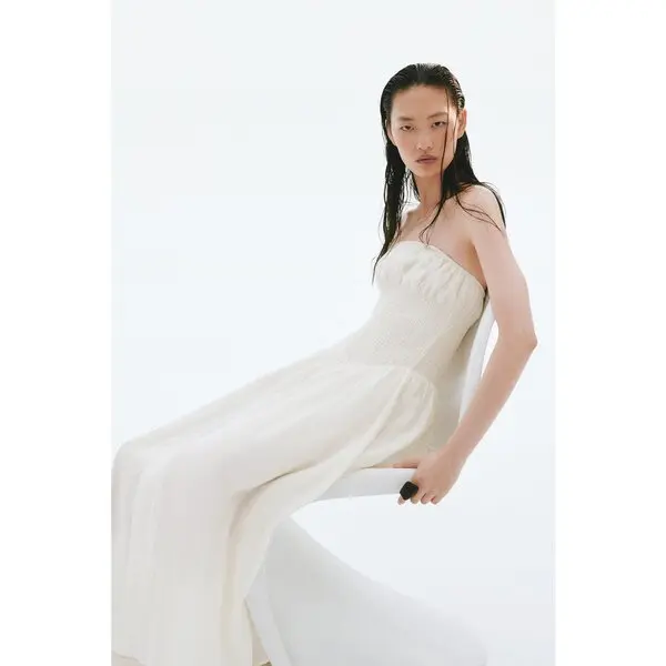 H&m Smocked Bandeau Dress - Cream