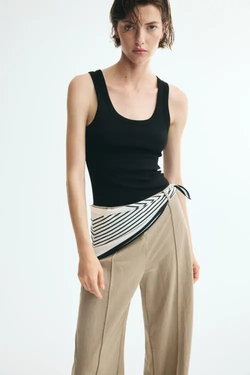 H&M Loose-fit Viscose-blend Jersey Pants With Detachable Satin Scarf - Beige