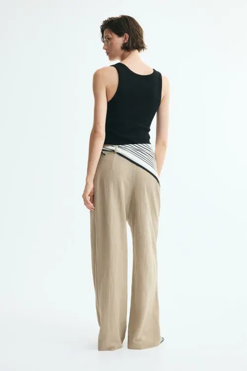 H&M Loose-fit Viscose-blend Jersey Pants With Detachable Satin Scarf - Beige