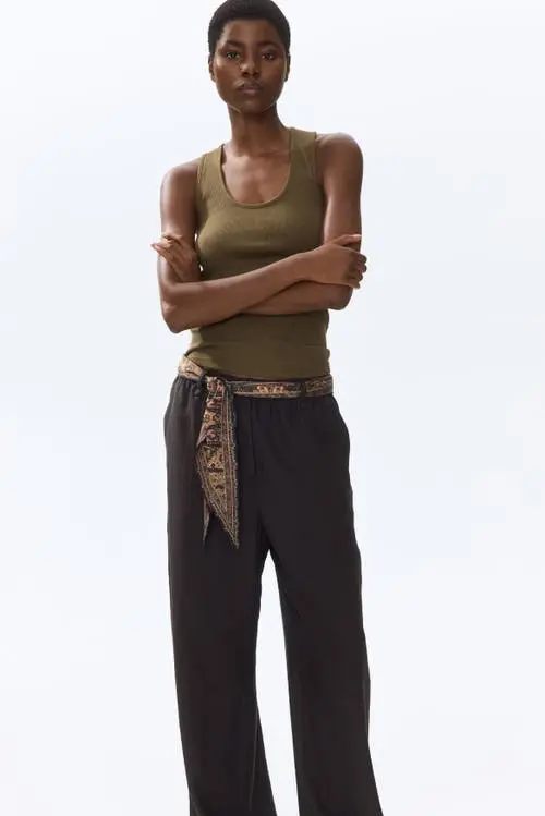 H&m Scarf-detail Linen-blend Trousers - Dark Brown