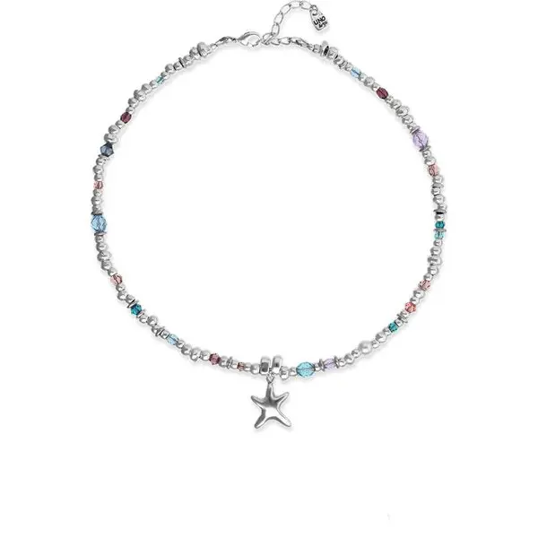 UNODE50 Multicolor Faceted Bead Necklace With Star Charm - Silver