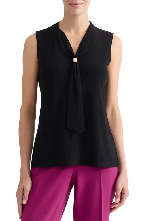 KASPER Sleeveless Tie Neck Top - Black