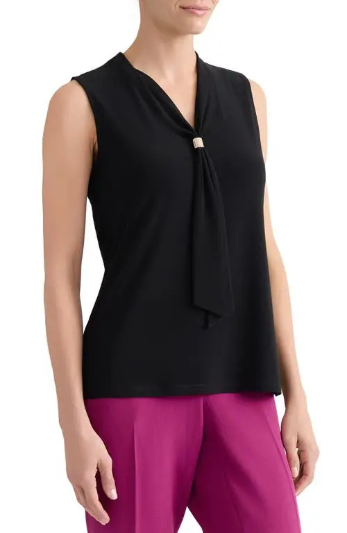 KASPER Sleeveless Tie Neck Top - Black