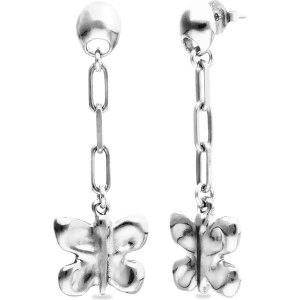 UNODE50 Long Butterfly Earrings - Silver