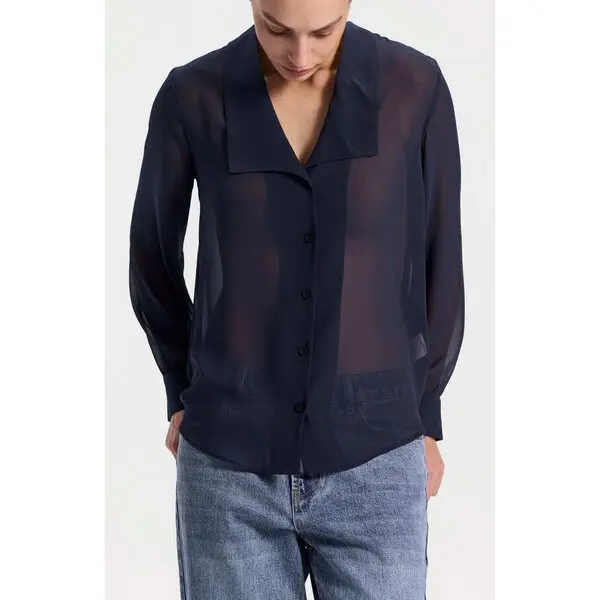 Ronen Chen Sheer Chiffon Button-front Blouse