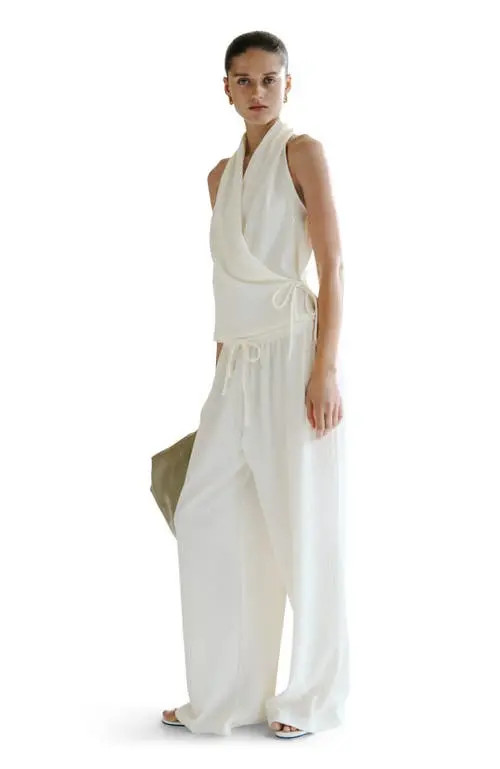 H&M Textured Drawstring Wide-leg Pants - Cream