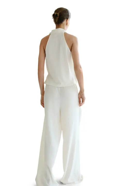 H&M Textured Drawstring Wide-leg Pants - Cream