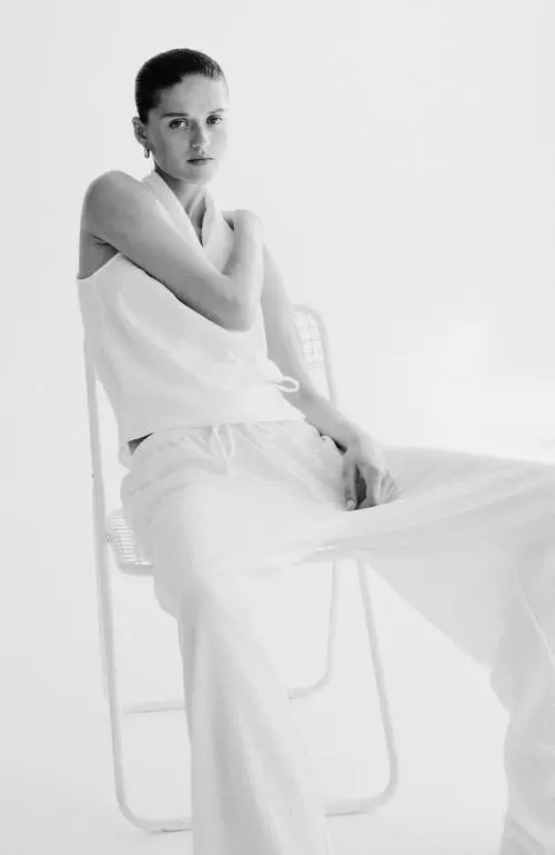 H&M Textured Drawstring Wide-leg Pants - Cream