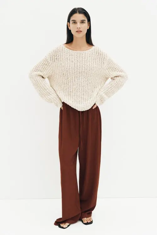 H&m Textured Drawstring Wide-leg Trousers - Rust Brown