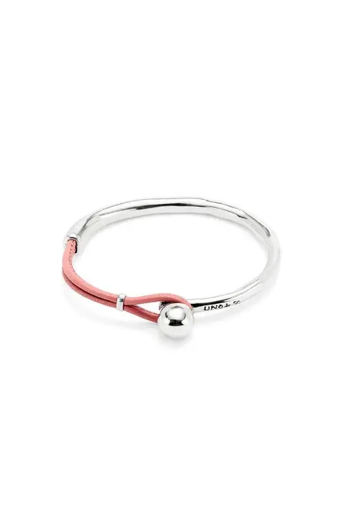 UNODE50 Sterling Plated Semi-rigid Bracelet With Pink Leather - Silver