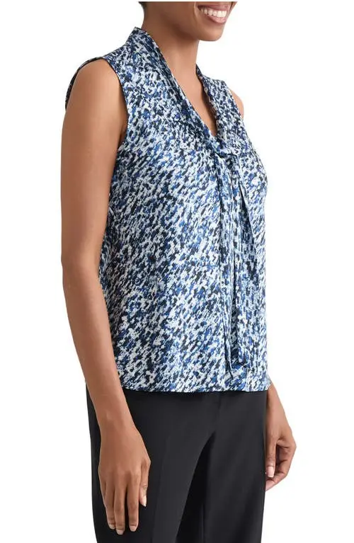 KASPER Sleeveless Printed Tie Neck Top