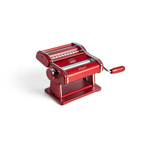MARCATO Atlas+ Pasta Machine With Cutter, Hand Crank, And Instructions, Made In Italy - Red
